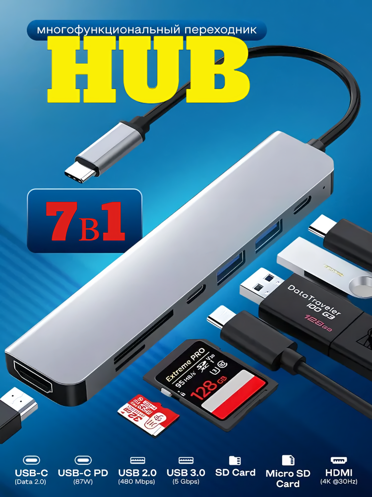 Usb hub / хаб для macbook / разветвитель usb / usb hub type c / многофункциональный