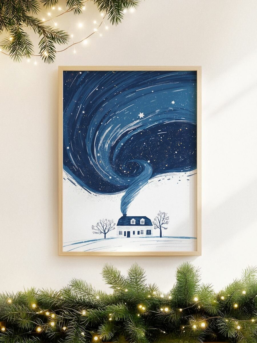 Постер на стену 30х40 Звездная ночь, без рамы, новогодний декор для комнаты