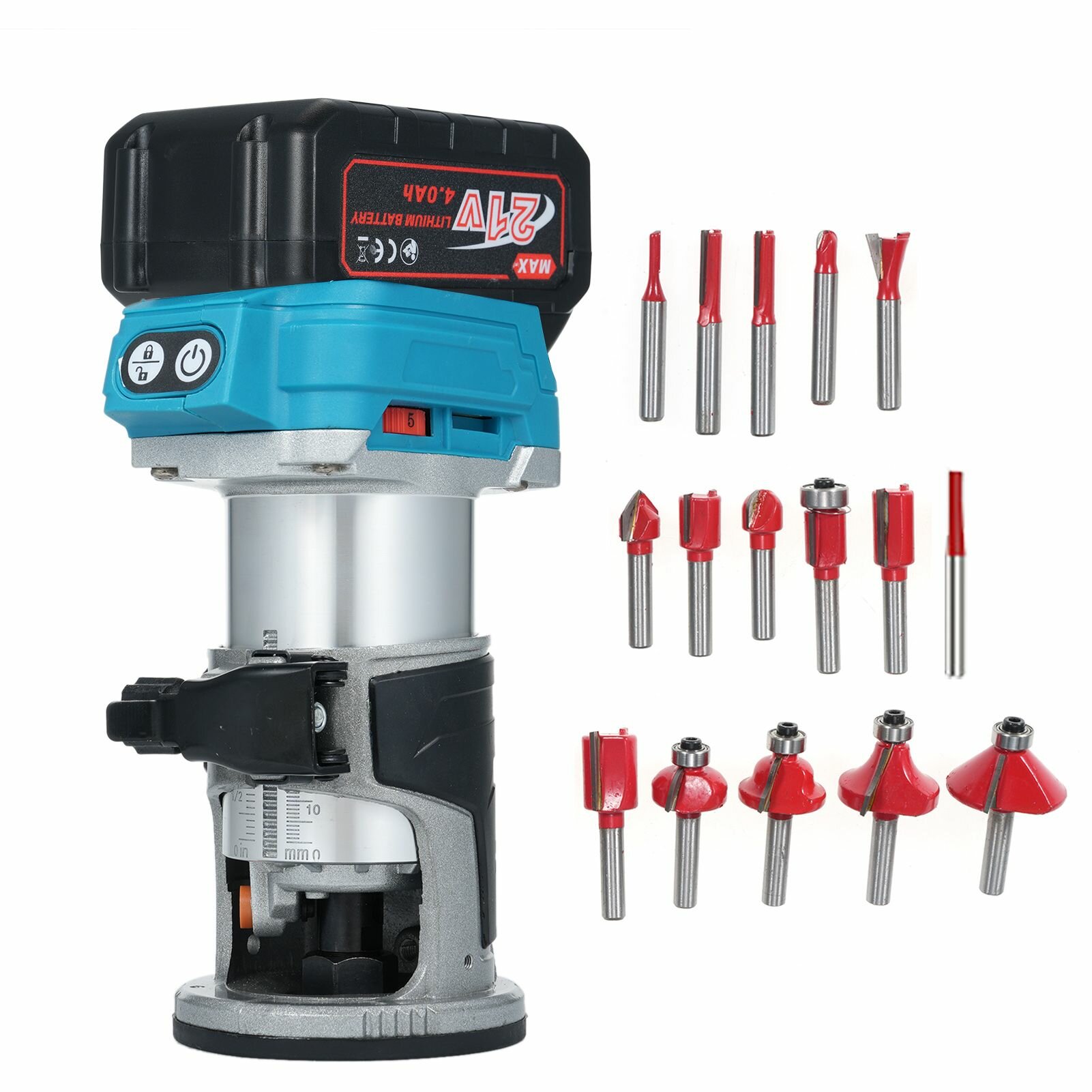 Компактный древесный фрезер с 6 скоростями, набор триммеров для домашнего деревообработки, 15 фрез в комплекте