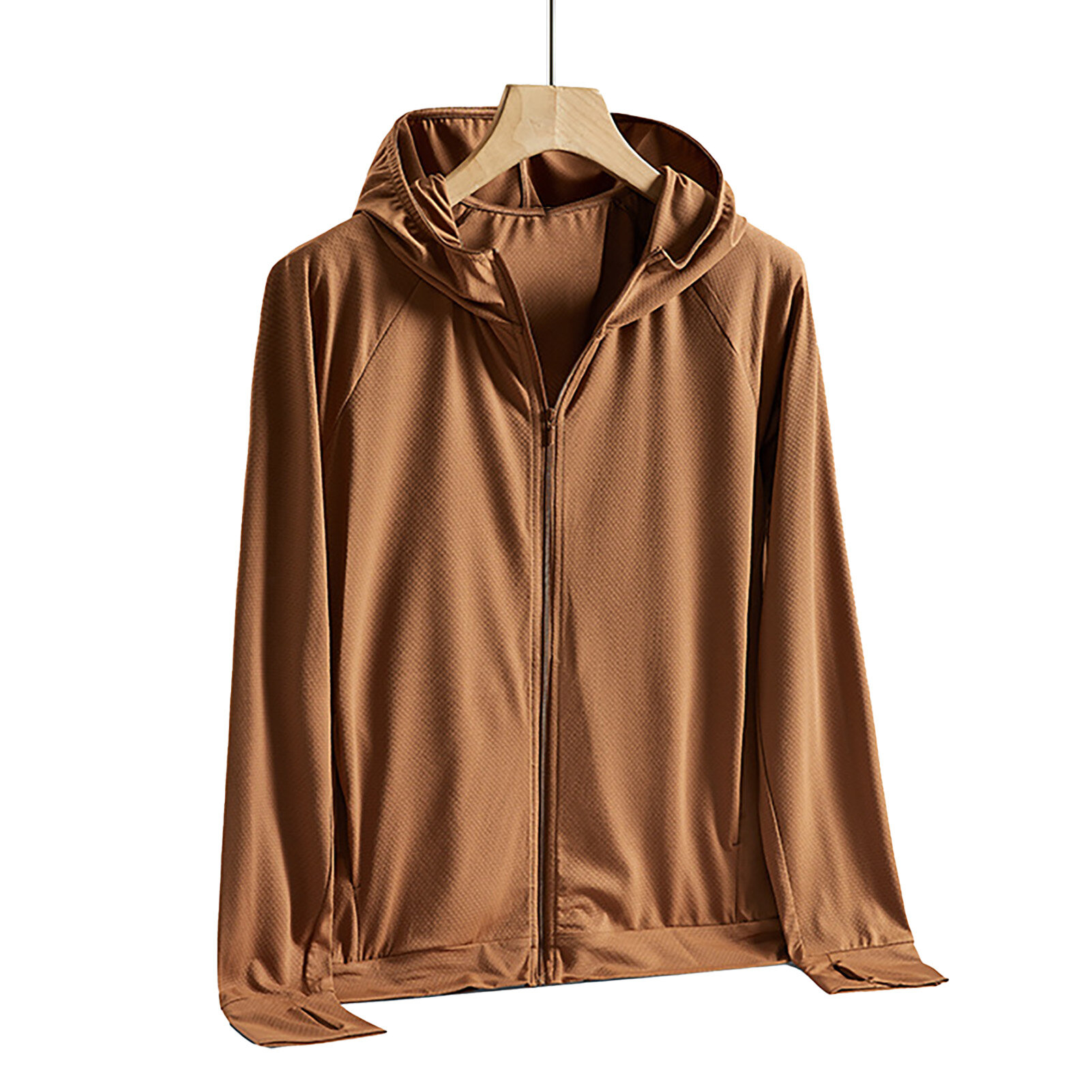 Мужская легкая куртка с капюшоном на молнии UPF 50+, солнцезащитная куртка с длинным рукавом для рыбалки, пешего туризма, коричневого цвета XL