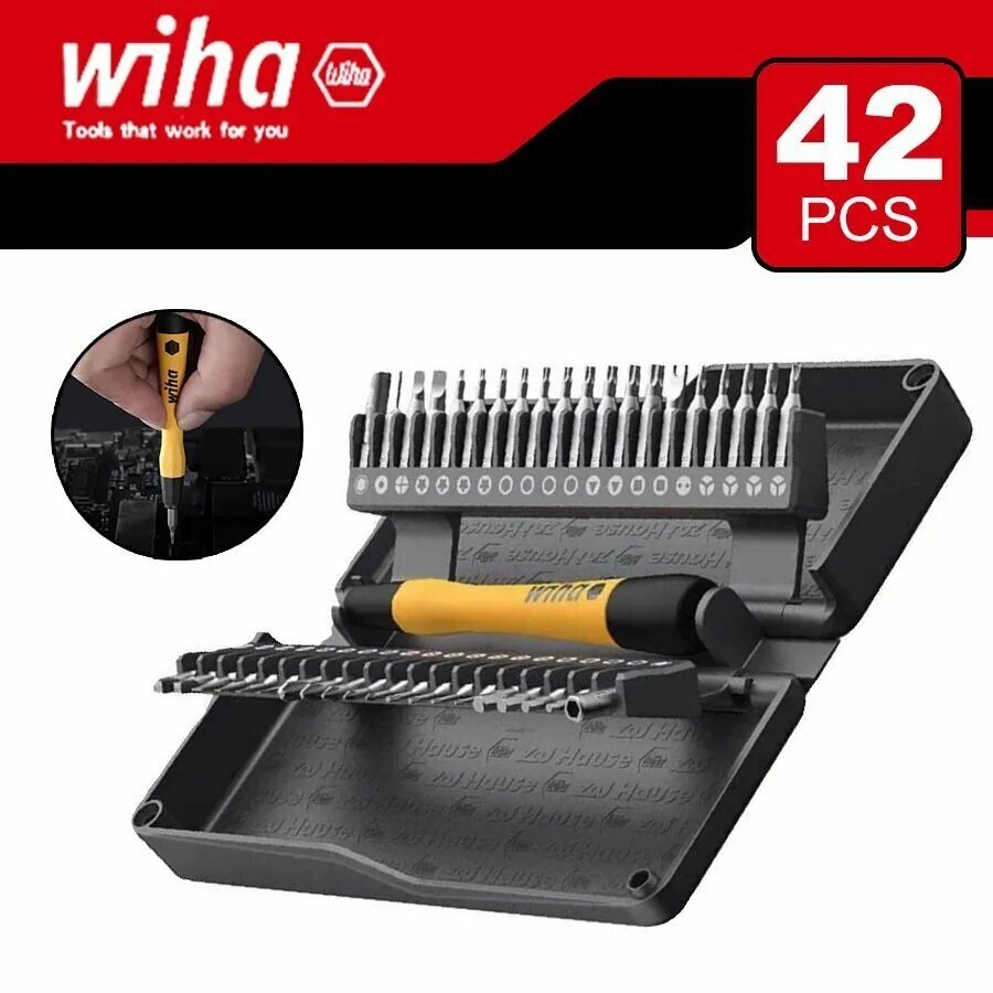 Wiha 44624 Подлинник, Набор прецизионных отверток, 40 in1 ESD Micro Precision Магнитная отвертка Набор бит с удлинителем Z6901C4.