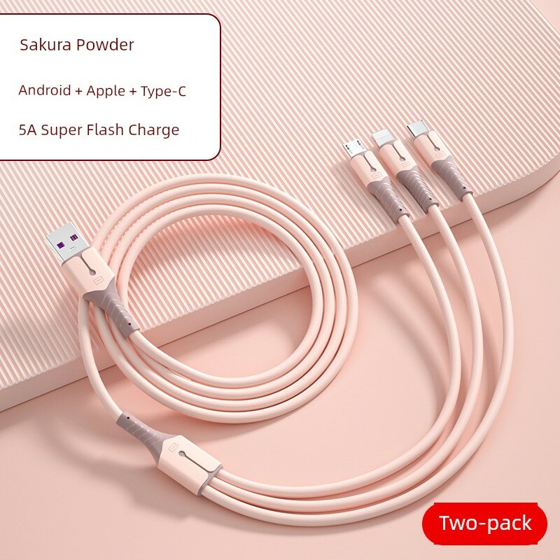 2 м. Розовый Сакура USB-C Зарядный Кабель Набор (2 шт.) для iPhone 8-14+ и Android, 66 Вт Быстрая Зарядка, 3 в 1