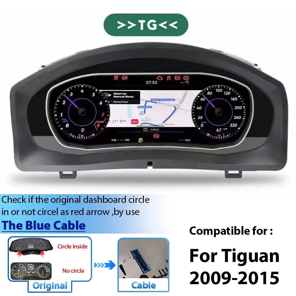 12,3-дюймовый ЖК-дисплей кластера приборной панели для VW Tiguan 2004 5 6 7 8 9 10 13 5 6 лет автоматический радиоприбор панель кабина For tiguan 09-15YS