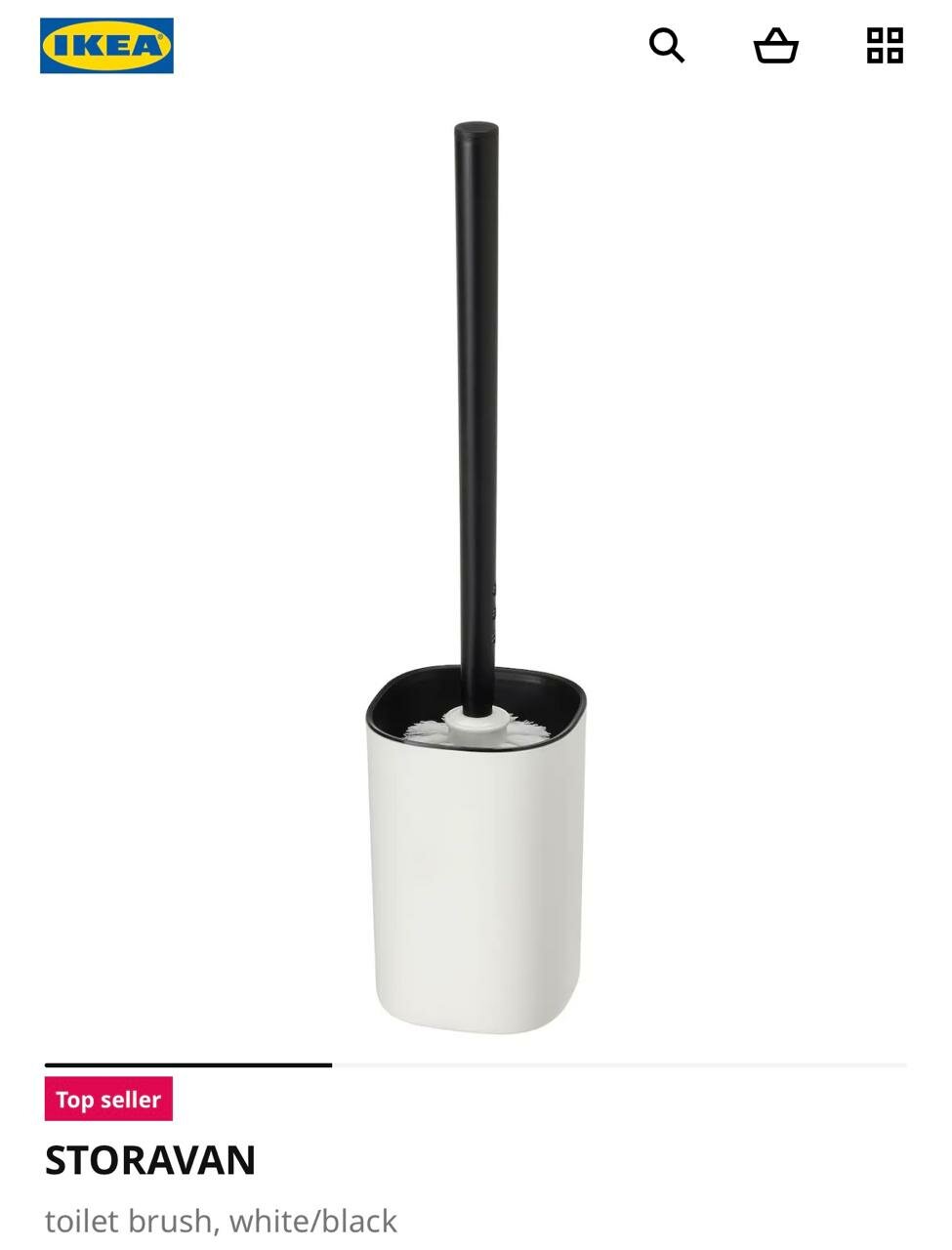 Ёршик для унитаза "STORAVAN" IKEA, пластик, белый/чёрный, с подставкой