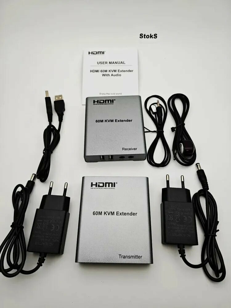 Удлинитель HDMI+USB до 60 м. KVM extender RJ45-HDMI