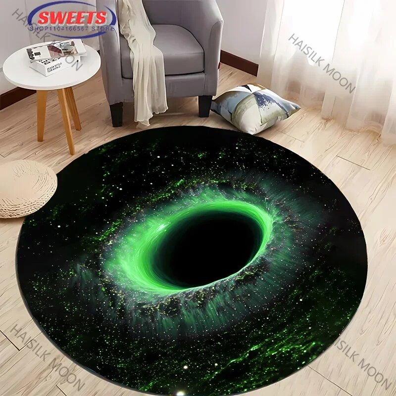 Круглый ковер HAISILK MOON 3D Cosmic с принтом черных дыр Изумрудный, Diameter -100cm, Style M