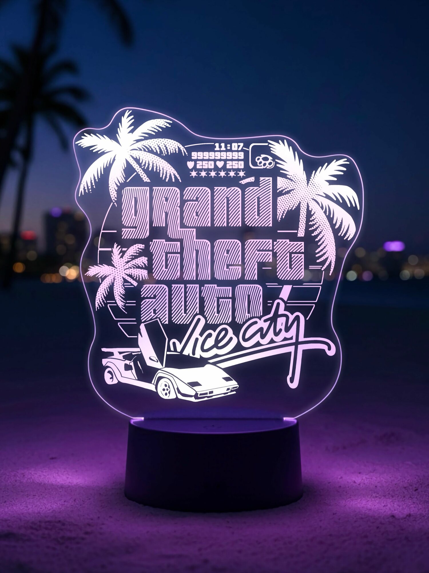 Ночник Игра Гта Вайс Сити - Gta Vice City. Подарок геймеру — декор для игровой комнаты с символикой популярных игр, узнаваемыми персонажами и атмосферой киберспорта.