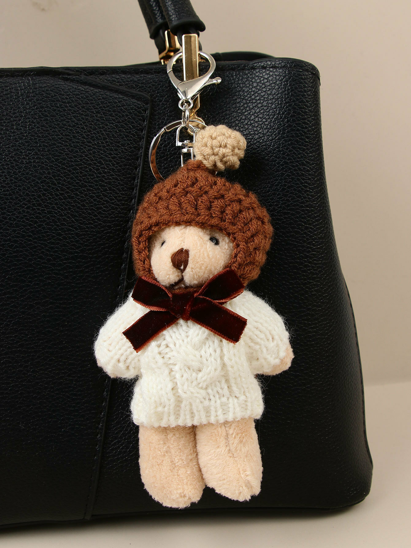 Вязаная шапка из пряжи из Южной Кореи, подвеска в виде медведя, брелок, милый мультяшный подвес для сумки, подарок для пары