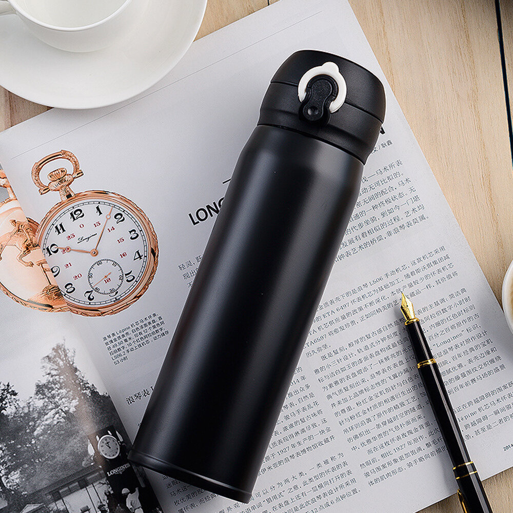 Стainless Steel Portable Vacuum Insulated Water Bottle With Flip-open Bottle Lid 17oz Black 500 ml 304 Stainless Steel 201 Stainless Steel Food-Contacted PP Size 6.5*6.5*22.5cm Weight 400 g