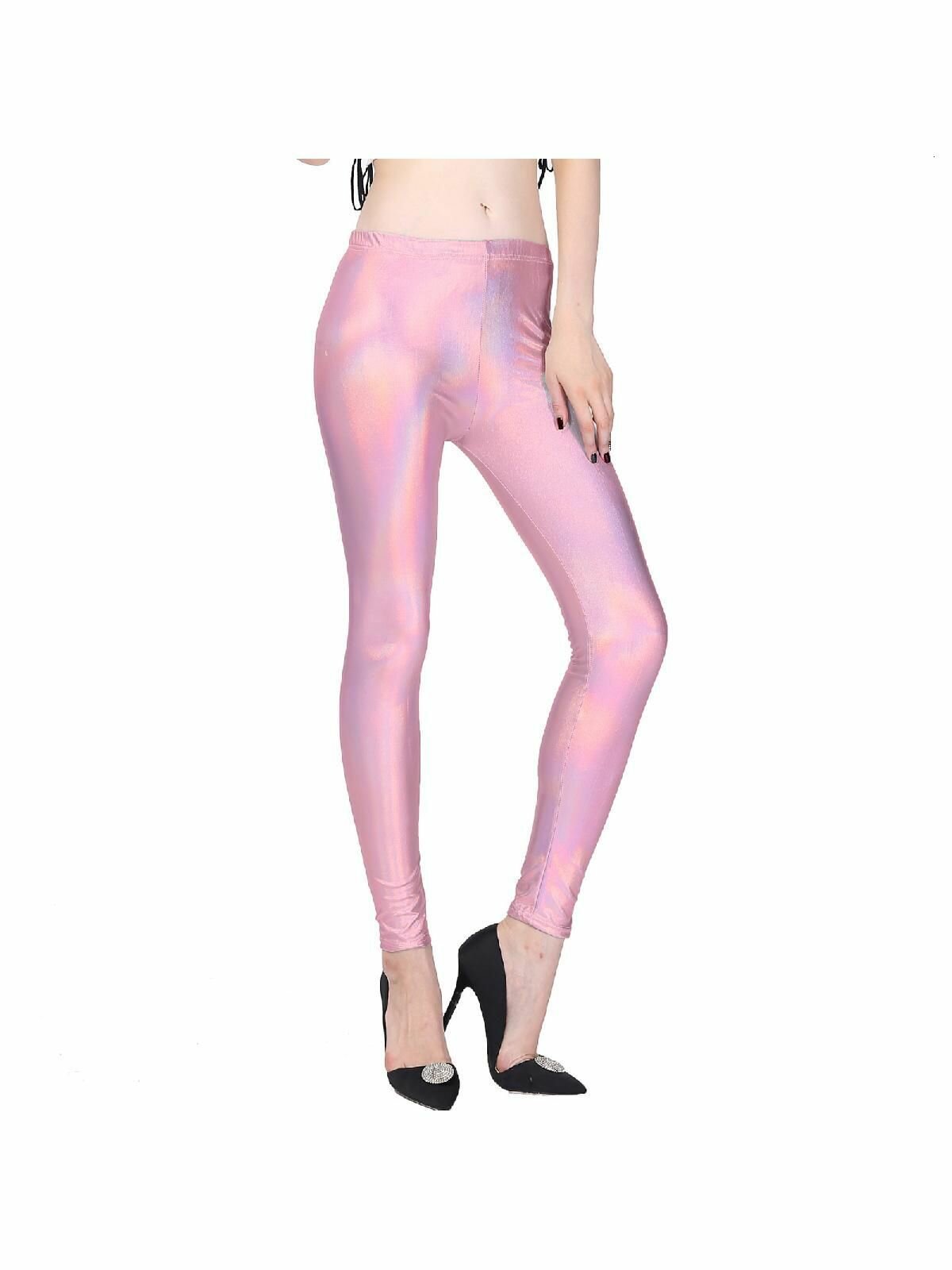 Женские блестящие обтягивающие леггинсы, Розовая мечта - L