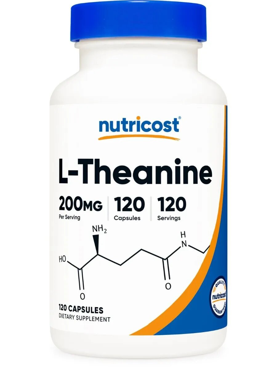 Л-Теанин (L-Theanine), 200 мг, 120 капсул, Nutricost