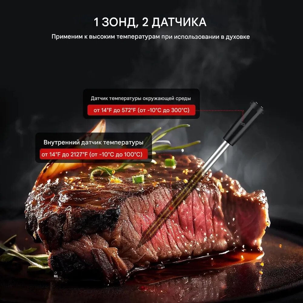 Кулинарный термометр беспроводной интеллектуальный для мяса с Bluetooth и управлением через приложение, разноцветный — фото 1
