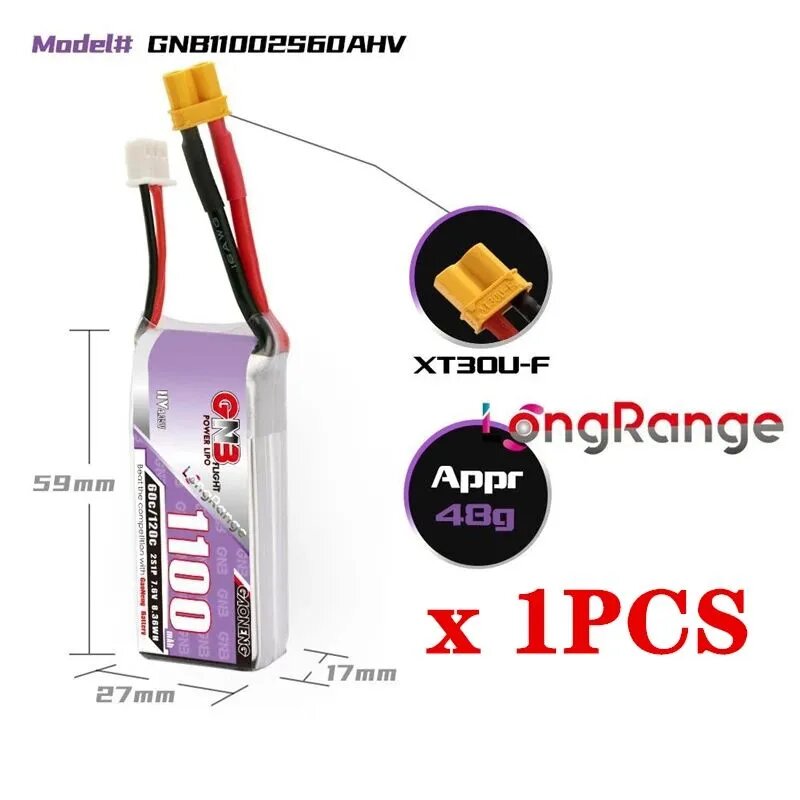 Аккумулятор GNB 1100mAh 2-6S 60C HV Lipo Battery