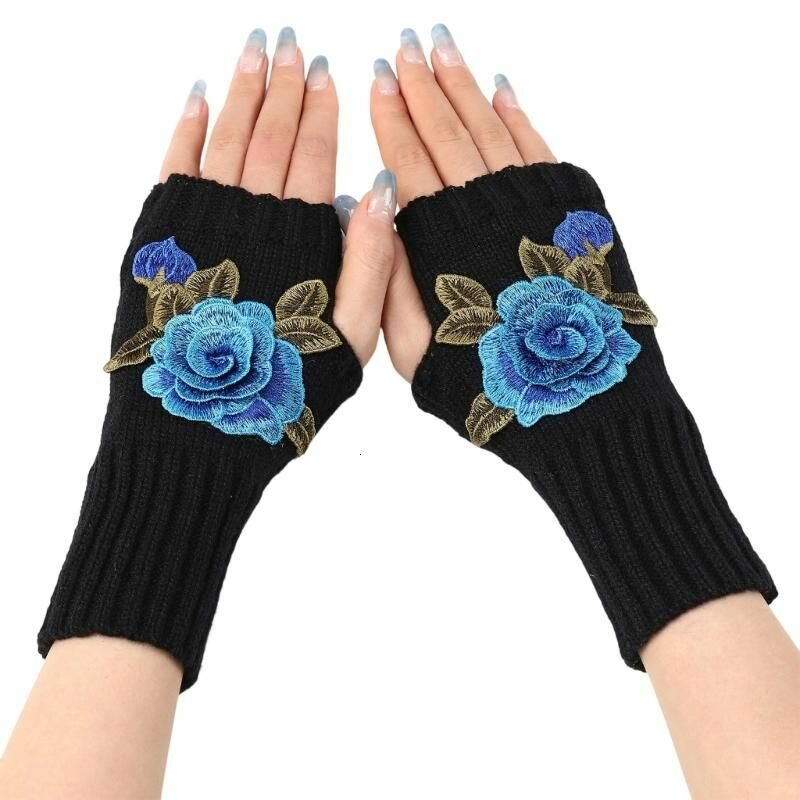 Элегантные короткие перчатки с вышивкой, - 2