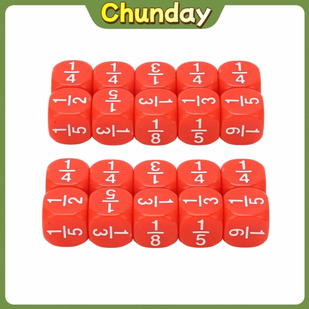 20 шт. Дробные Кубики, Пластиковые, 6 Сторон, Красный