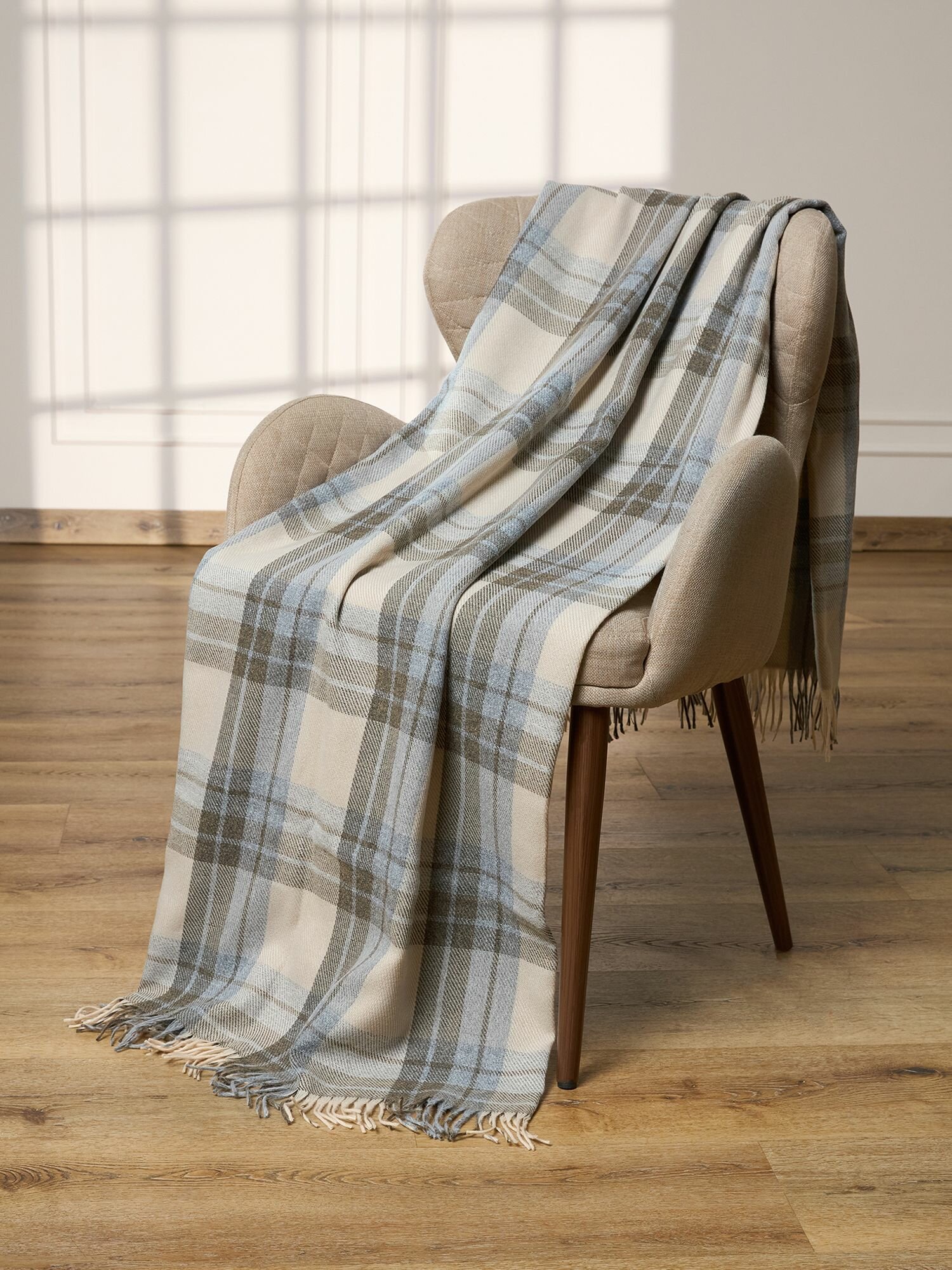 Cozy Home, Плед 150х200, покрывало на кровать, пушистый плед на диван, полиэстер/шерсть/хлопок, серо-коричневый