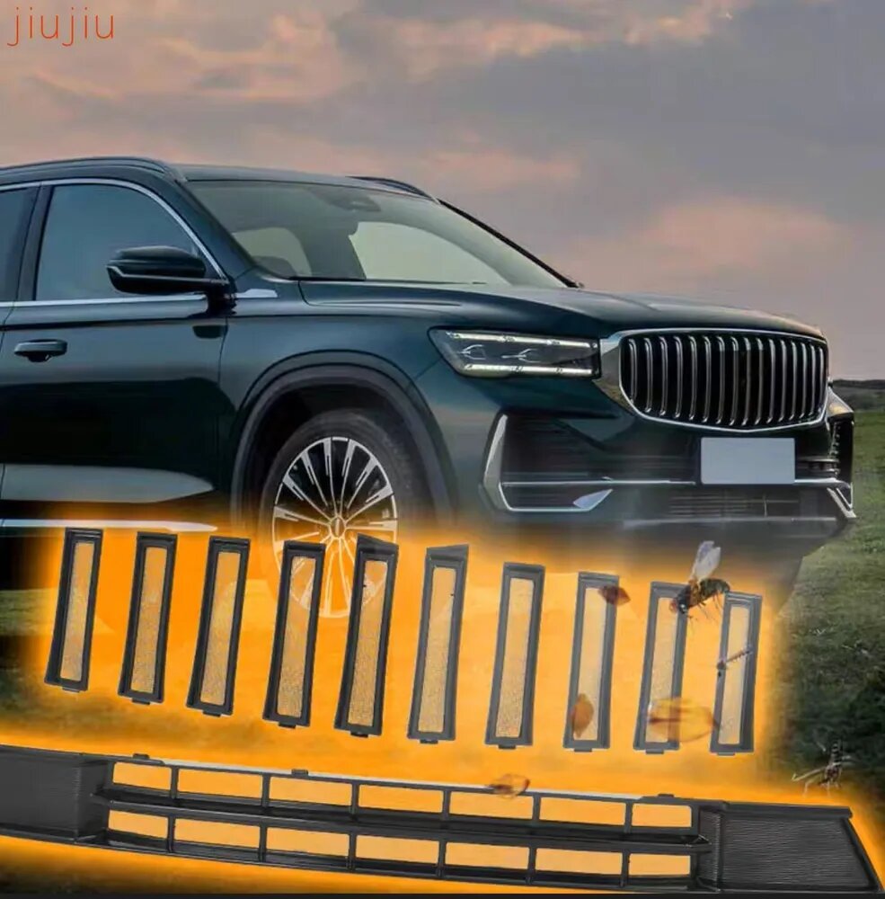 Сетка антимоскитная на решетку радиатора Geely Monjaro 2025 рестайлинг - черная, 11шт.