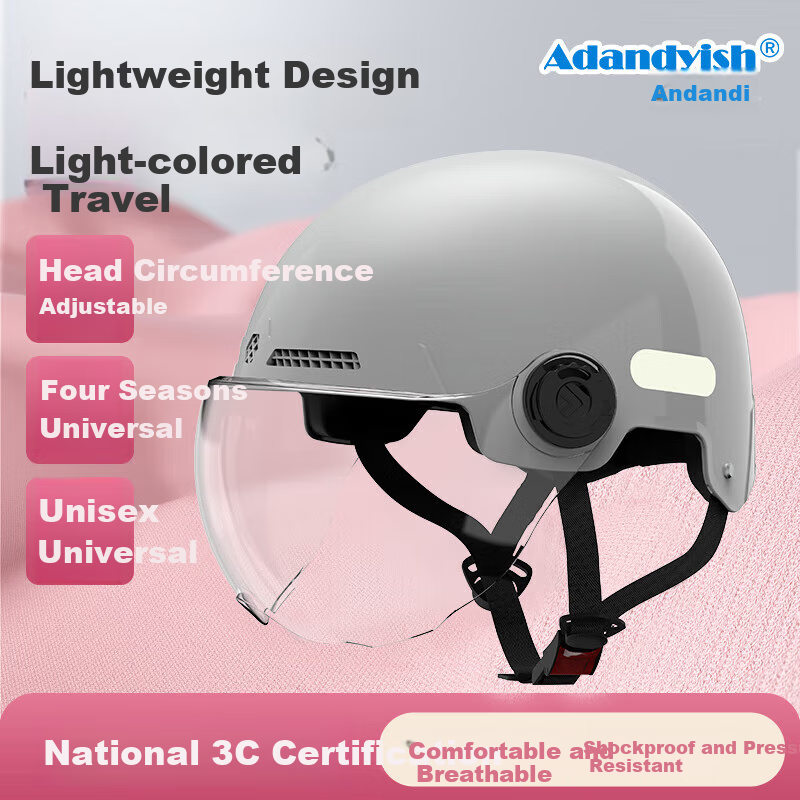 Adandyish Summer Sun Protection Safety Helmet, Electric Vehicle New National Standard B-Class Helmet, All-Season Universal Lightweight Half Helmet, 313 Light Gray