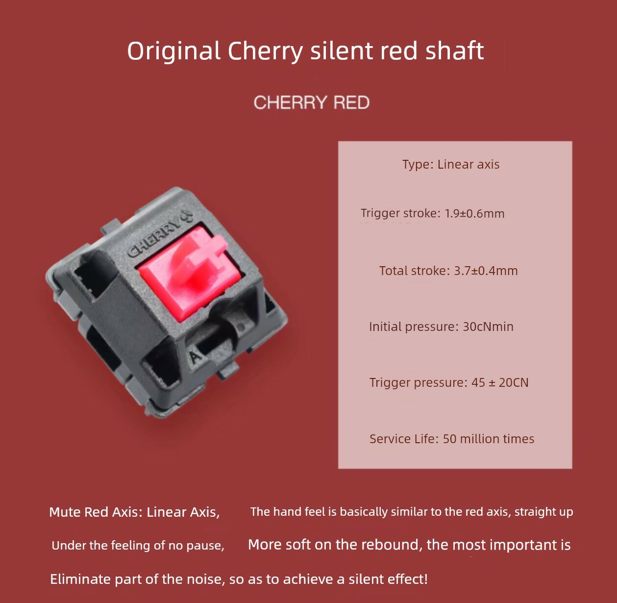 Черные переключатели Cherry для механической клавиатуры: черный корпус, тихие красные переключатели, 4 шт. для офиса