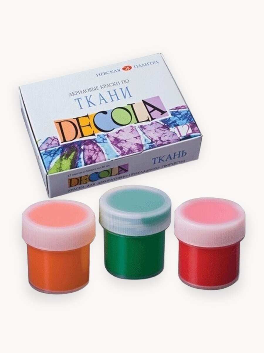 Краски по ткани Зхк Декола 12 цветов по 20 мл, акриловые, в баночках