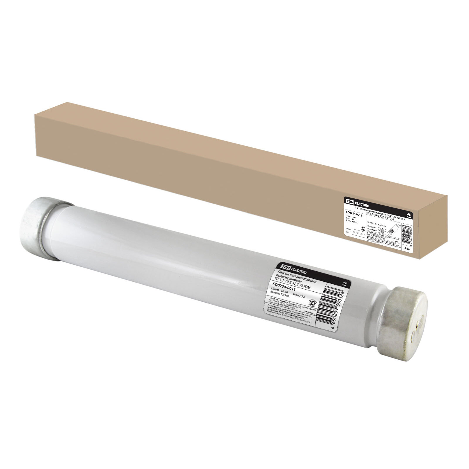 Патрон высоковольтного предохранителя ПТ 1.1-10-5-12,5 У3 TDM SQ0754-0011 (1 шт.)