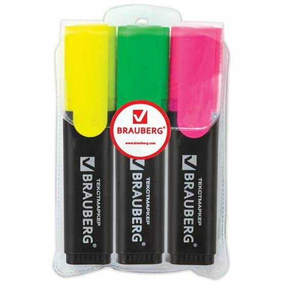 Набор текстовыделителей Brauberg 3 шт, Ассорти, "Contract", линия 1-5 мм