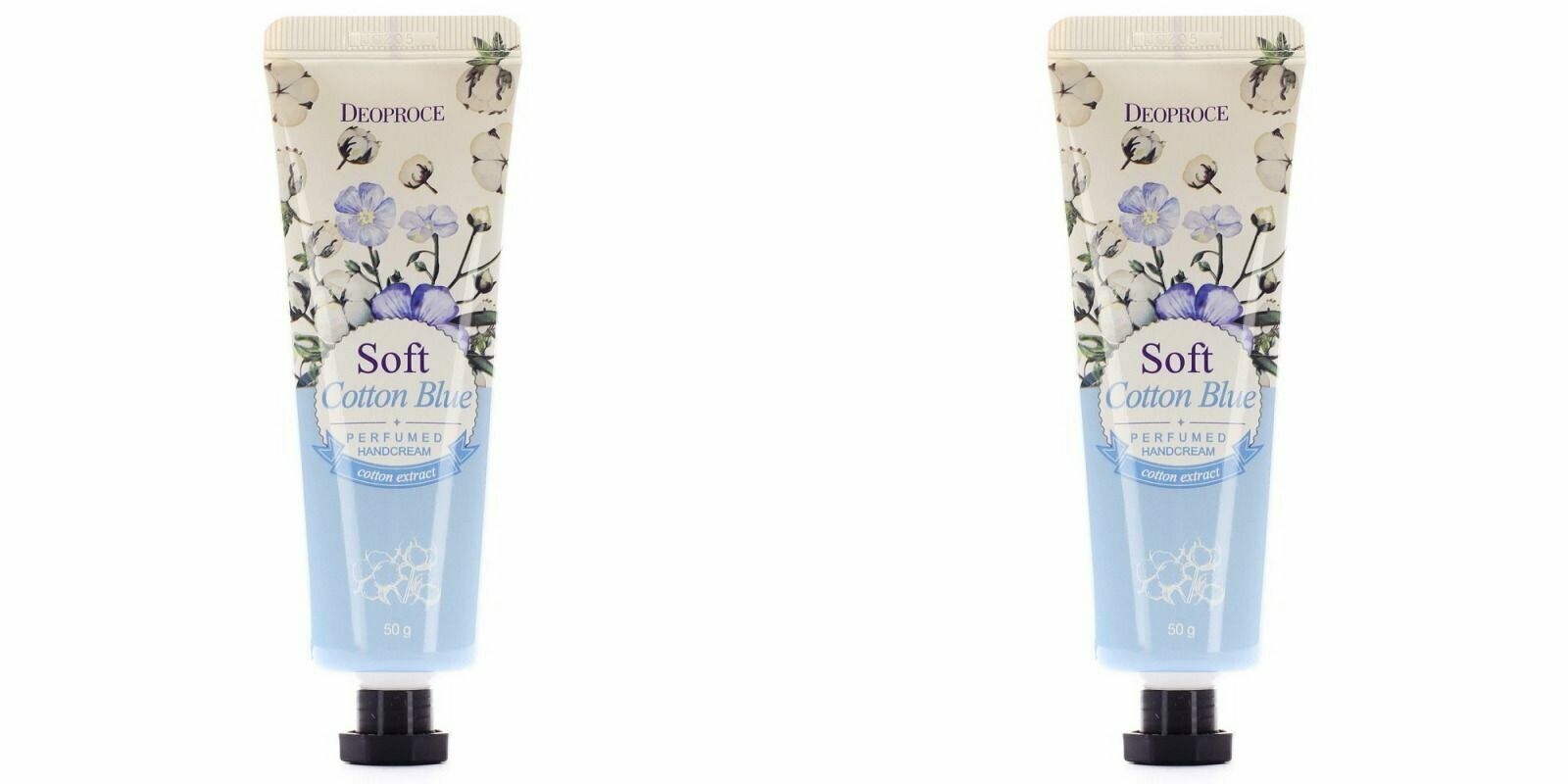 Deoproce Парфюмированный крем для рук с экстрактом хлопка Soft Cotton Blue Perfumed Hand Cream, 50 мл, 2 шт.