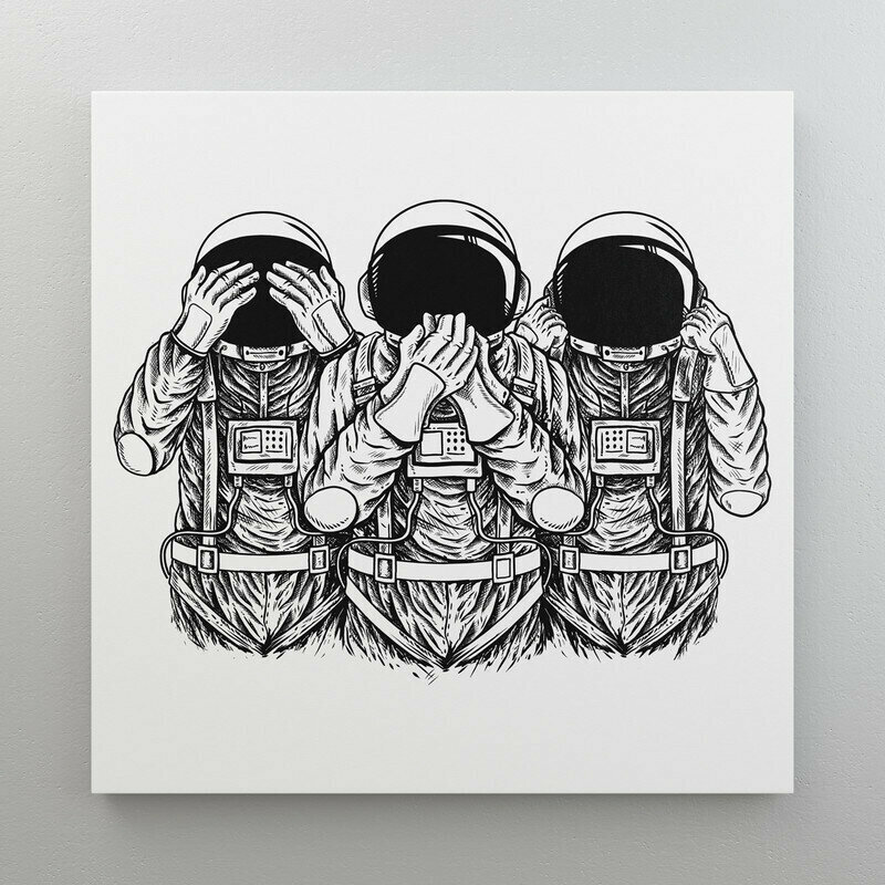 Интерьерная картина на холсте "Космонавты - Не вижу, не говорю, ничего не слышу" размер 60x60 см