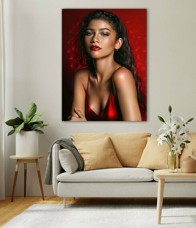 Интерьерная картина на холсте "Зендея в красном платье" размер 45x60 см