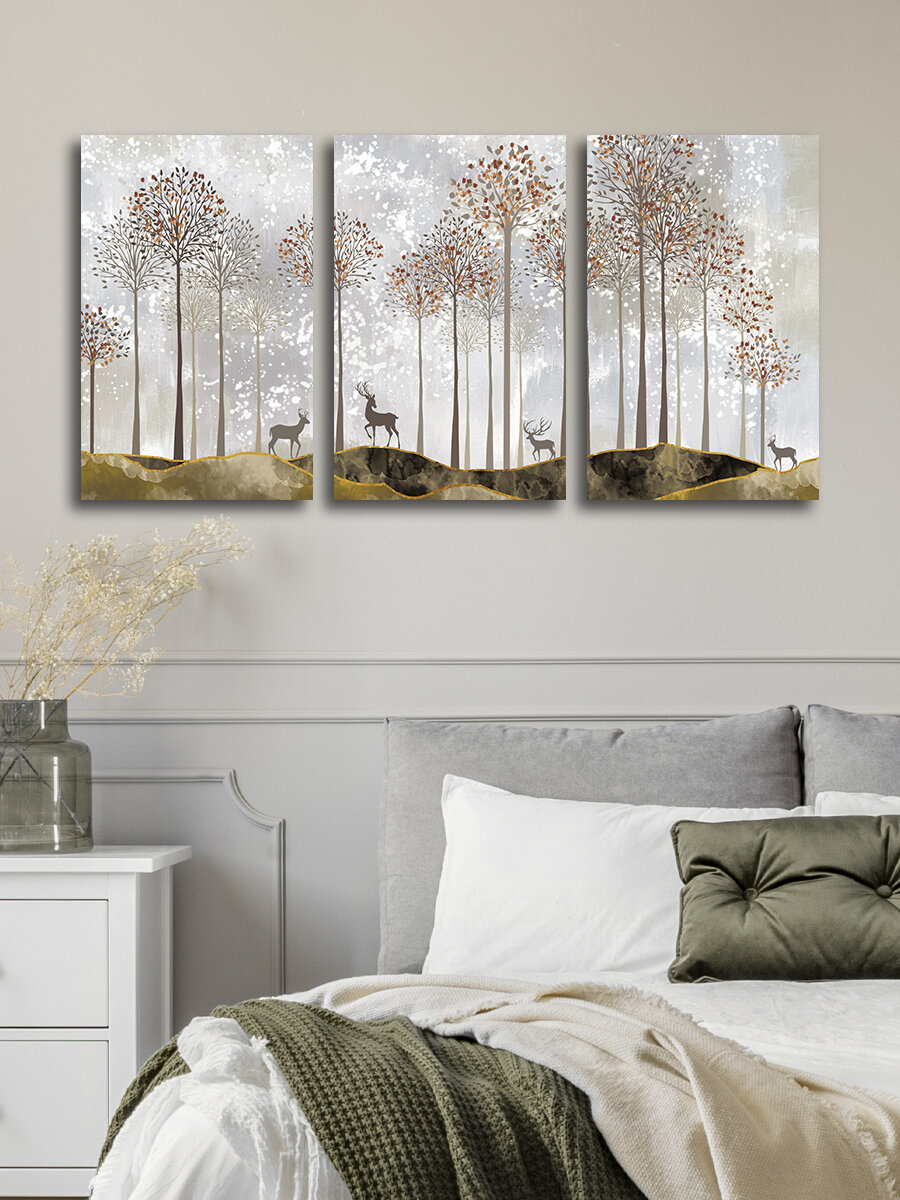 Картина на холсте LOFTime 3шт 35Х55 абстракция ЛЕС КОР золото К-401-5535