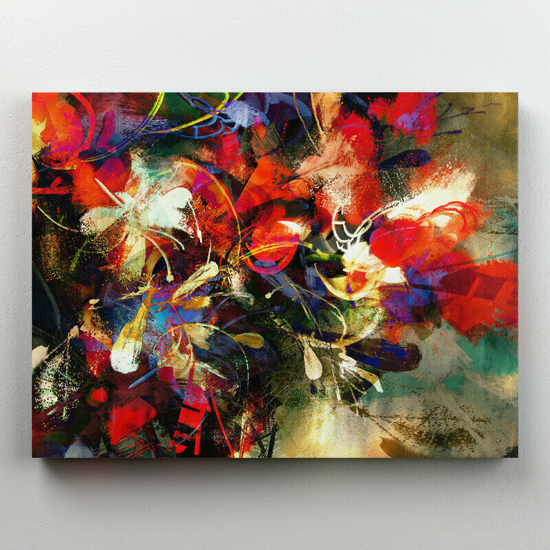Интерьерная картина на холсте "Абстрактная живопись - букет весенних цветов" размер 30x22 см