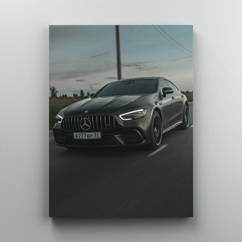 Интерьерная картина на холсте "Черный Mercedes-AMG GT" размер 22x30 см