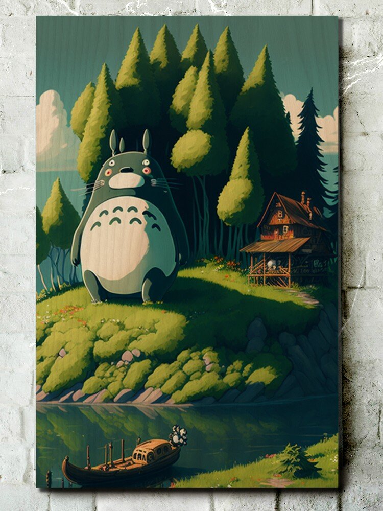 Картина интерьерная на дереве аниме мой сосед тоторо - 7091