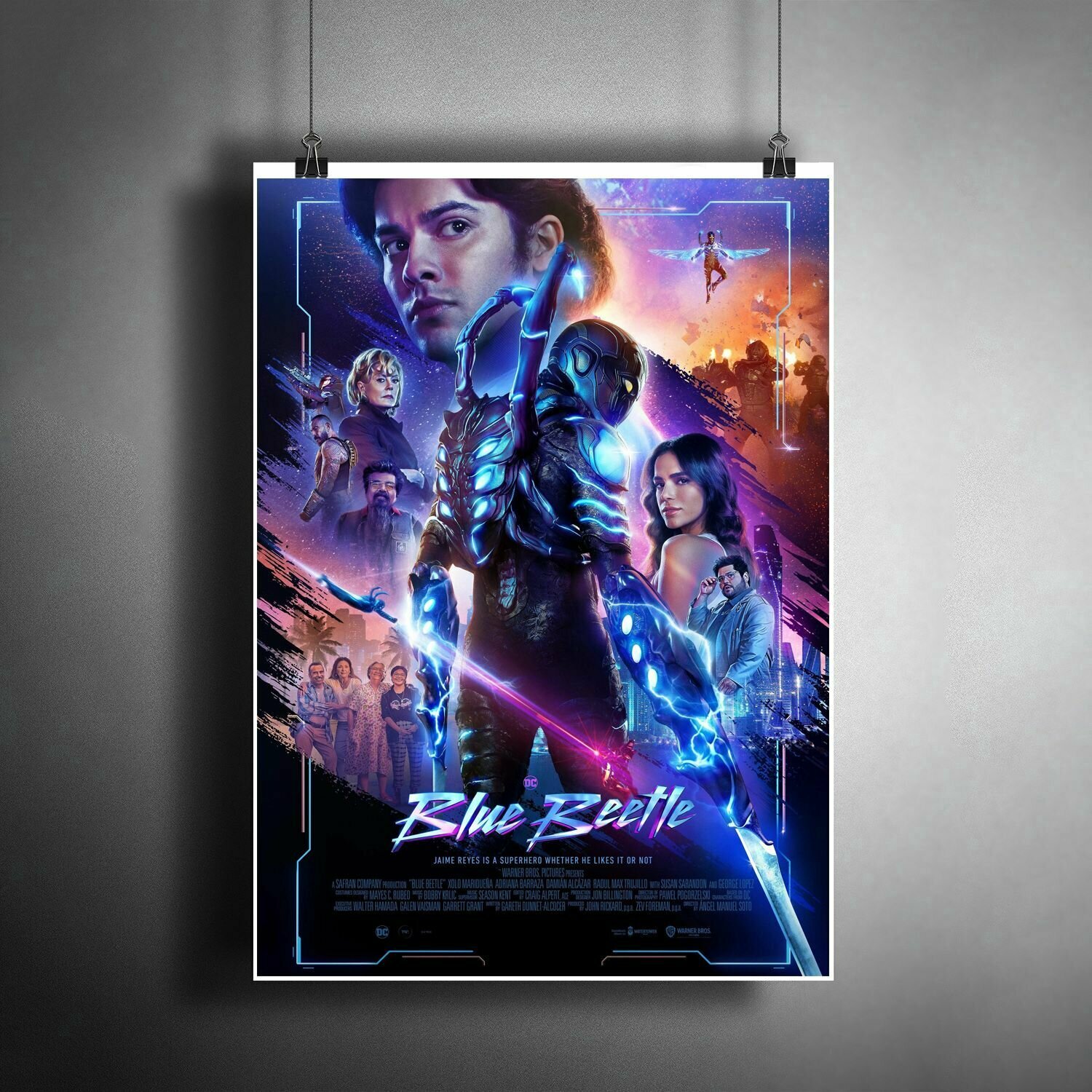 Постер плакат для интерьера "Фильм: Синий Жук (Blue Beetle). Комиксы DC" / Декор дома, офиса, комнаты, квартиры, детской A3 (297 x 420 мм)