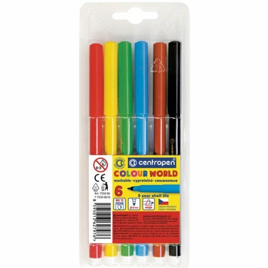 Фломастеры Centropen "Colour World", 06 цветов, блистер, европодвес