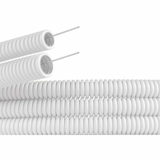 Труба гофрированная Dkc ПЛЛ гибкая d25мм с протяжкой безгалоген. (HF) ПВ-0 бел. (уп.50м), 81825