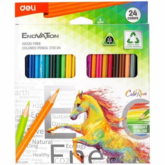 Карандаши цветные Deli 24цв 3-гран Enovation, пластик, EC113-24