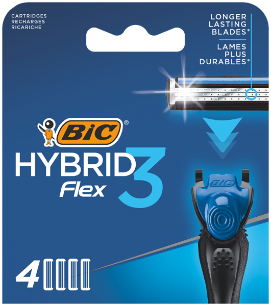 Кассеты сменные для бритья мужские BIC Hybrid 3 Flex подвижных лезвия, 4шт