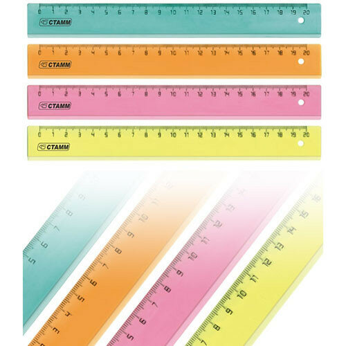 Линейка 20см пластиковая прозрачная цв/асс флюорисцентная Cristal СТАММ арт. ЛН12, ЛН110. Количество в наборе 20 шт.