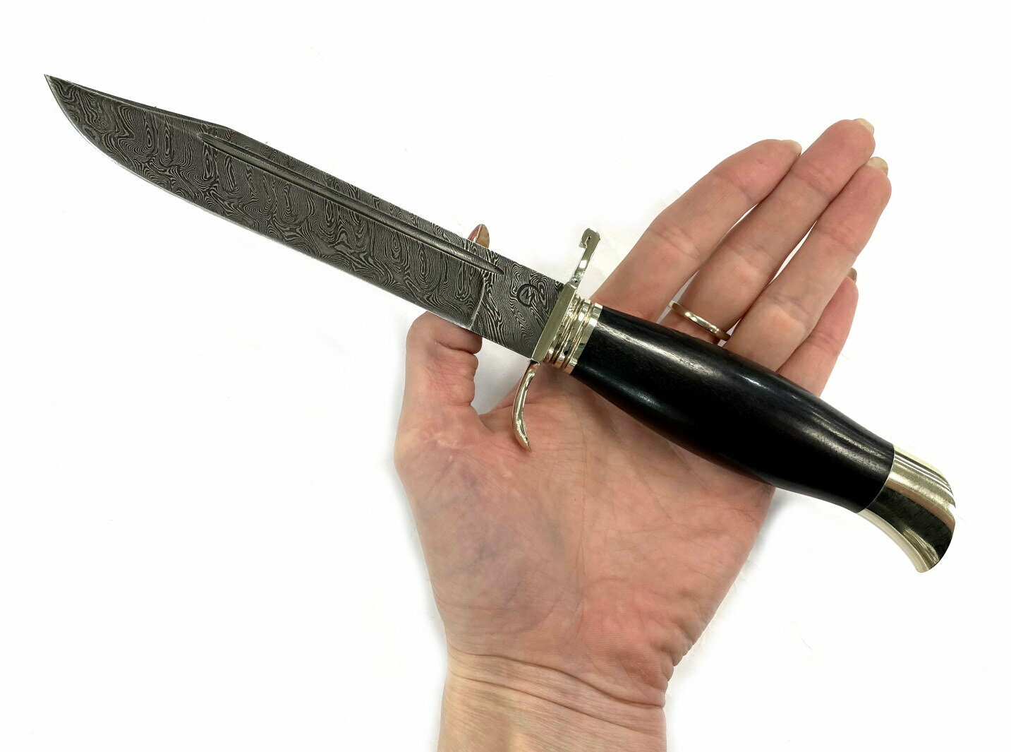 Нож Разведчик, дамасская сталь, черный граб