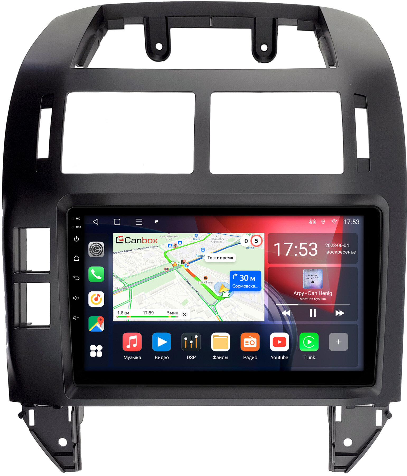 Штатная магнитола Volkswagen Polo 4 2001-2009 (черная) Canbox L-Line 4169-9-1229 на Android 10 (4G-SIM, 2/32, TS18, DSP, QLed)