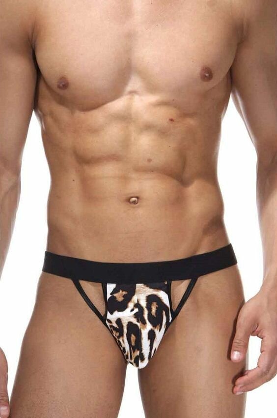 Соблазнительные трусы-стринги с леопардовым принтом, S-M, черный с леопардовым, Для мужчин, 85% полиэстер, 15% эластан,