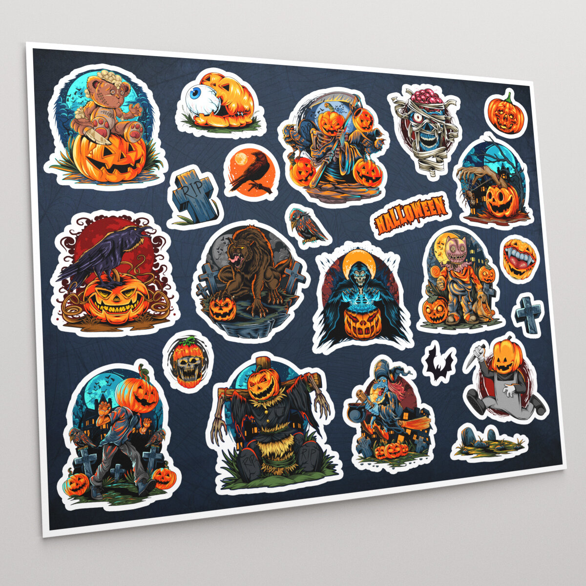 Наклейки декоративные (Стикеры самоклеящиеся) набор - "Halloween - Хеллоуин Сладость или Гадость" 20x25 см