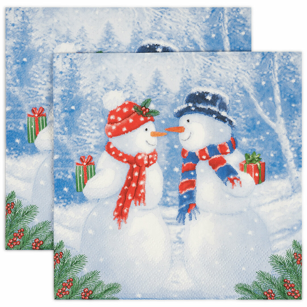 Салфетки, Снеговики с подарками, 33x33 см, 20 шт.