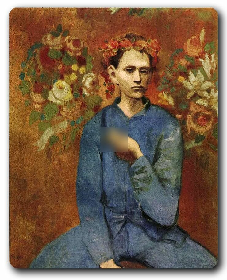 Репродукция/Картина/Пабло Пикассо "Мальчик с трубкой"/Интерьерная фреска на доске/30х24см