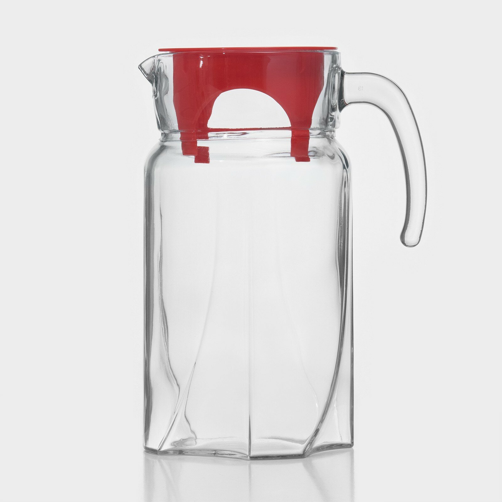 Кувшин Paşabahçe Light blue, 1.7 л, стекло, красная крышка, прозрачный