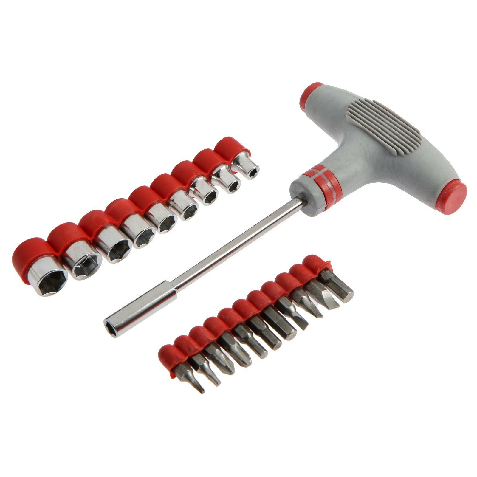 Отвертка с набором бит и головок тундра, Т-образный профилированный держатель, 21 предмет