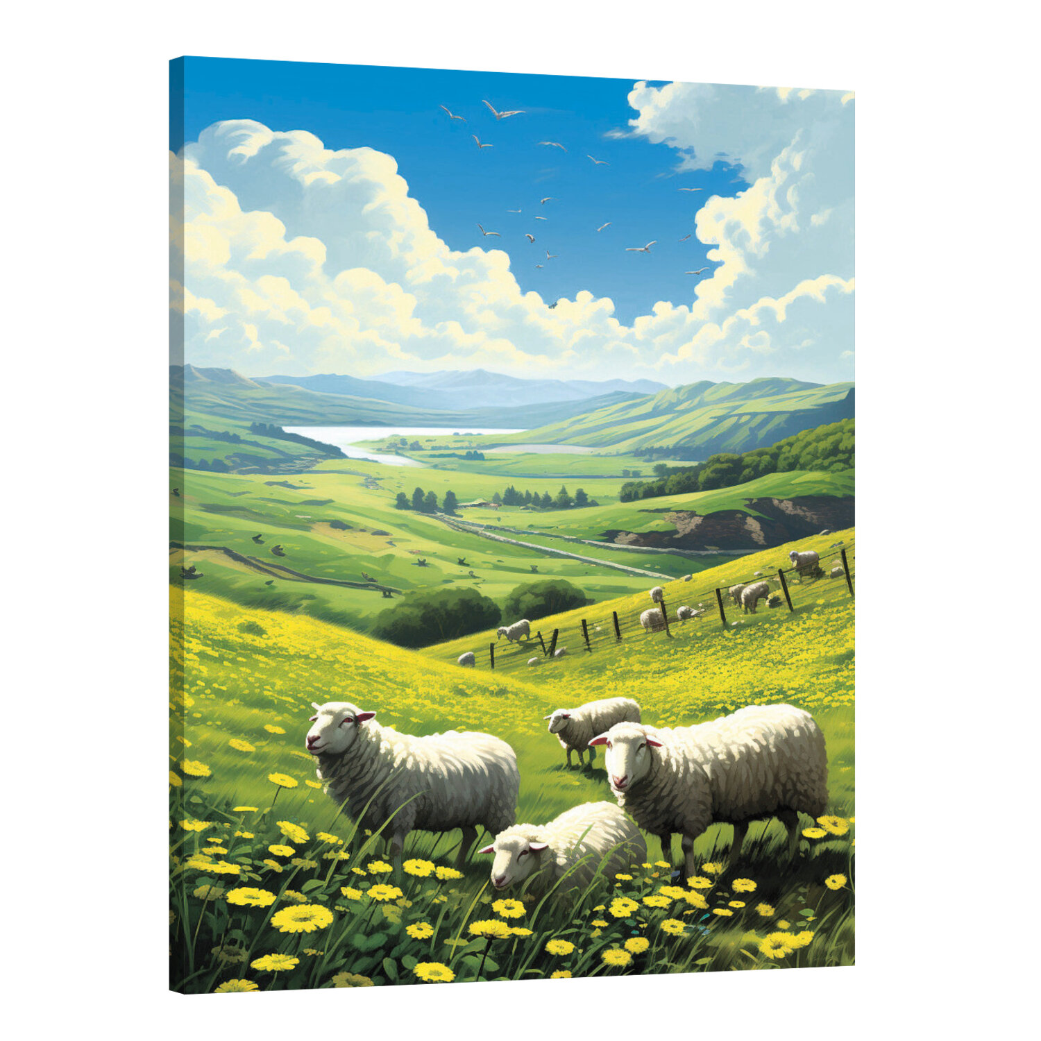 Интерьерная картина 50х70 "Пейзаж с пасторальными холмами и стадом овец"