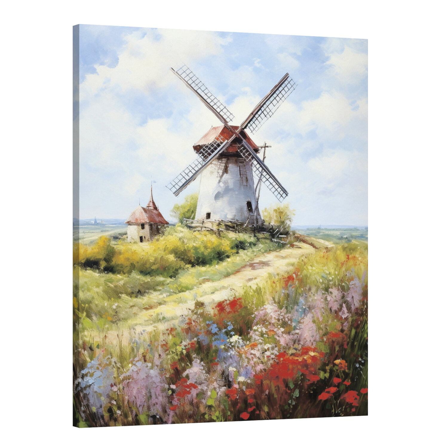 Интерьерная картина 50х70 "Пейзаж с ветряной мельницей"