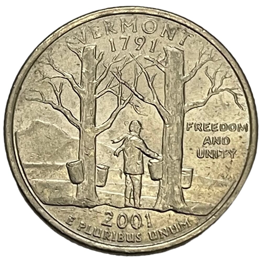 США 25 центов (1/4 доллара) 2001 г. (Квотеры 50 штатов - Вермонт) (D) (CN)